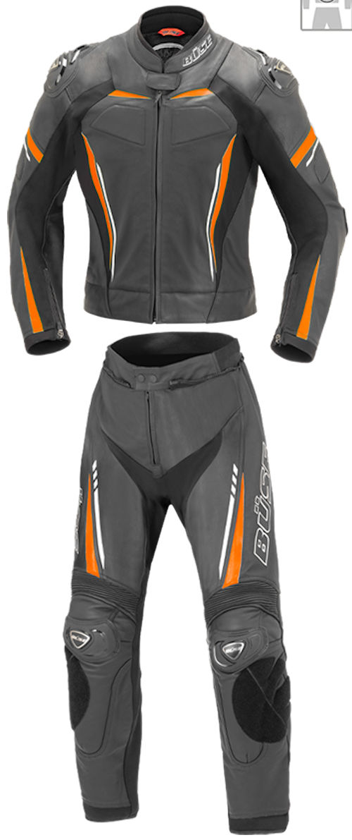 BÜSE Imola tuta donna pelle, due pezzi, nero-arancione neon, DXS/34